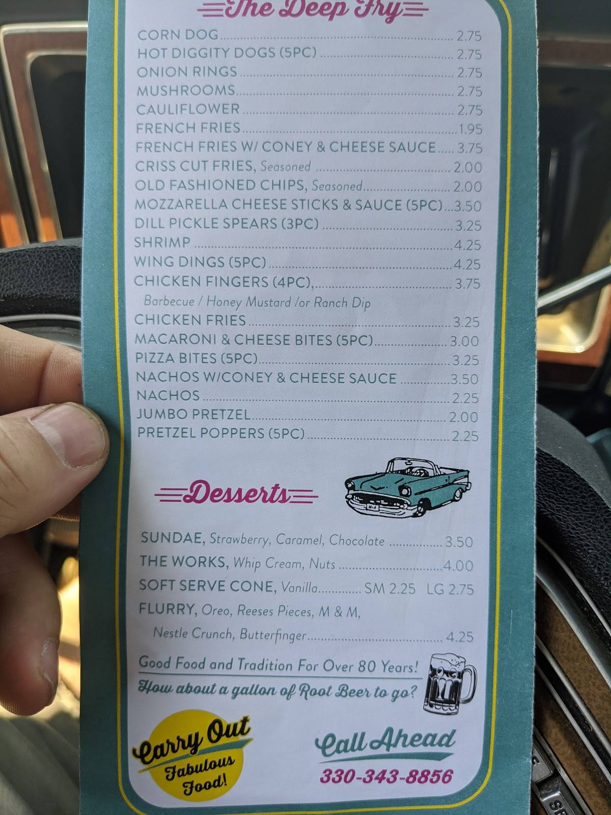 Menu at Funday's, The Root Beer Stand restaurant, New Philadelphia