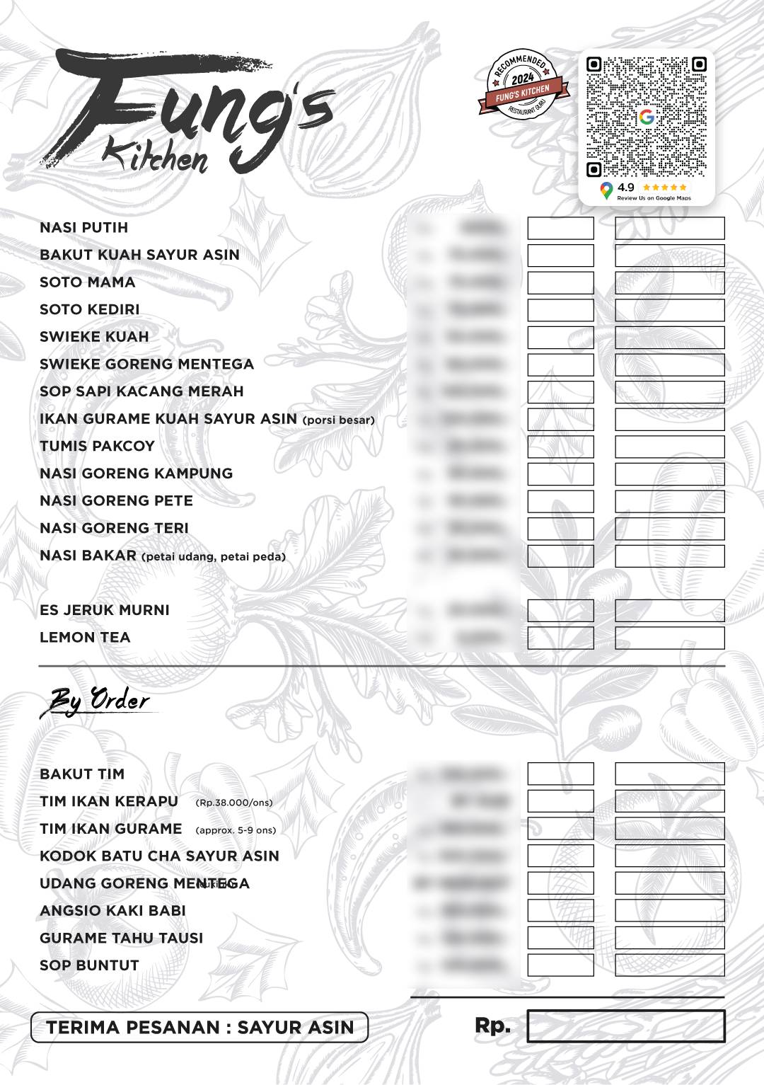 Menu at Fung's Kitchen Bandung restaurant, Bandung