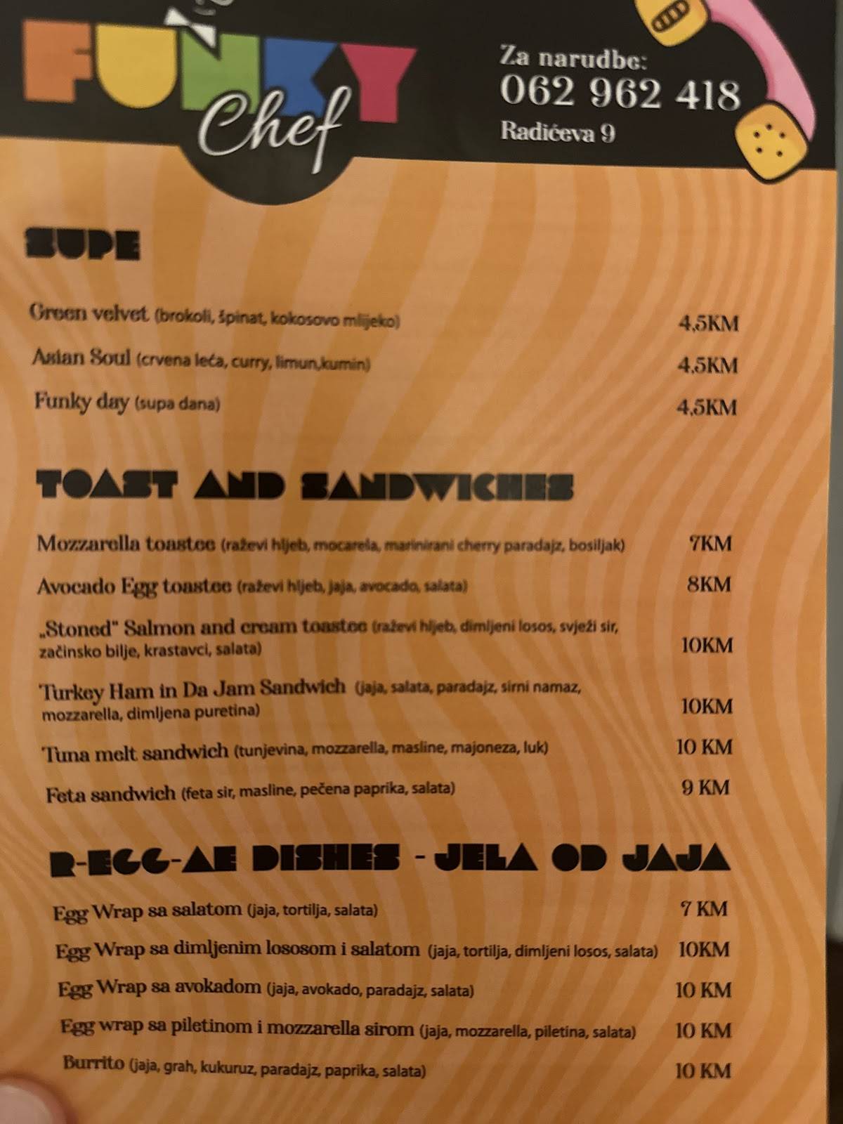 Speisekarte von Funky Chef restaurant, Sarajevo