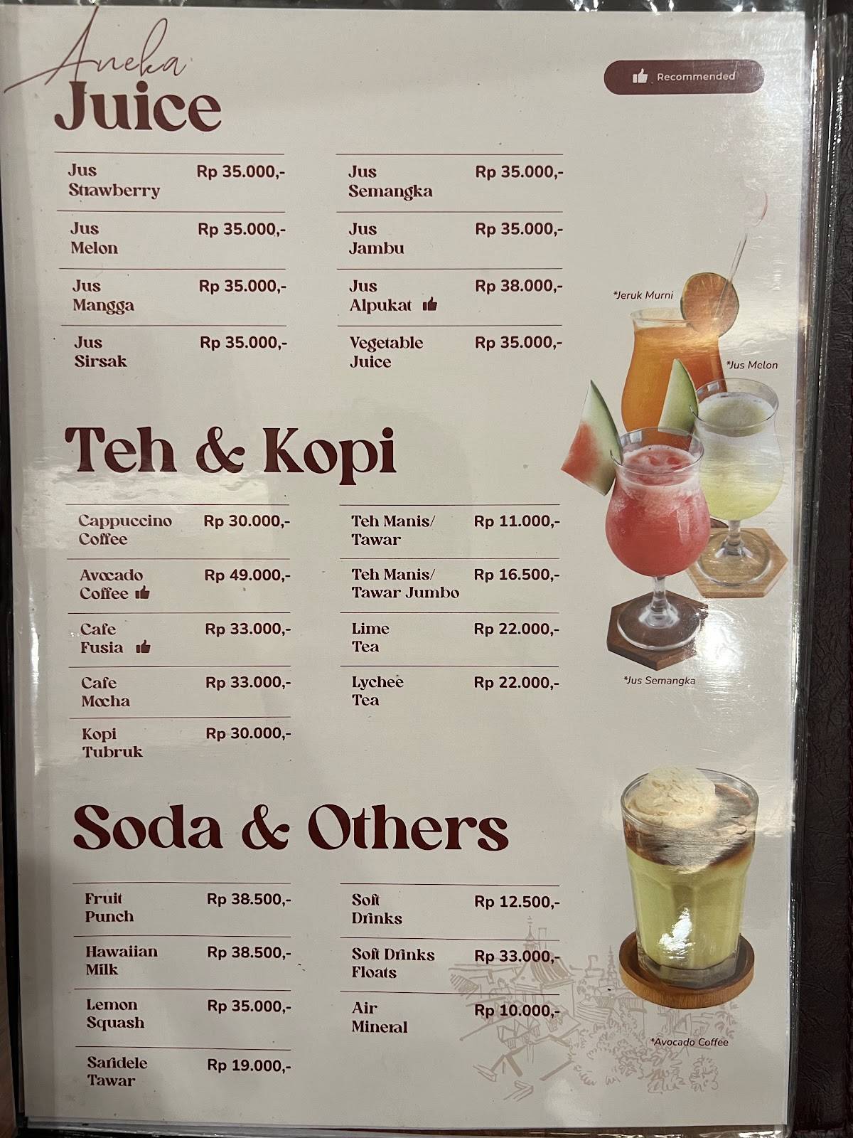 Menu at Fusia Restaurant - Rajanya Nasi Timbel, Surabaya, Jl. Dr ...