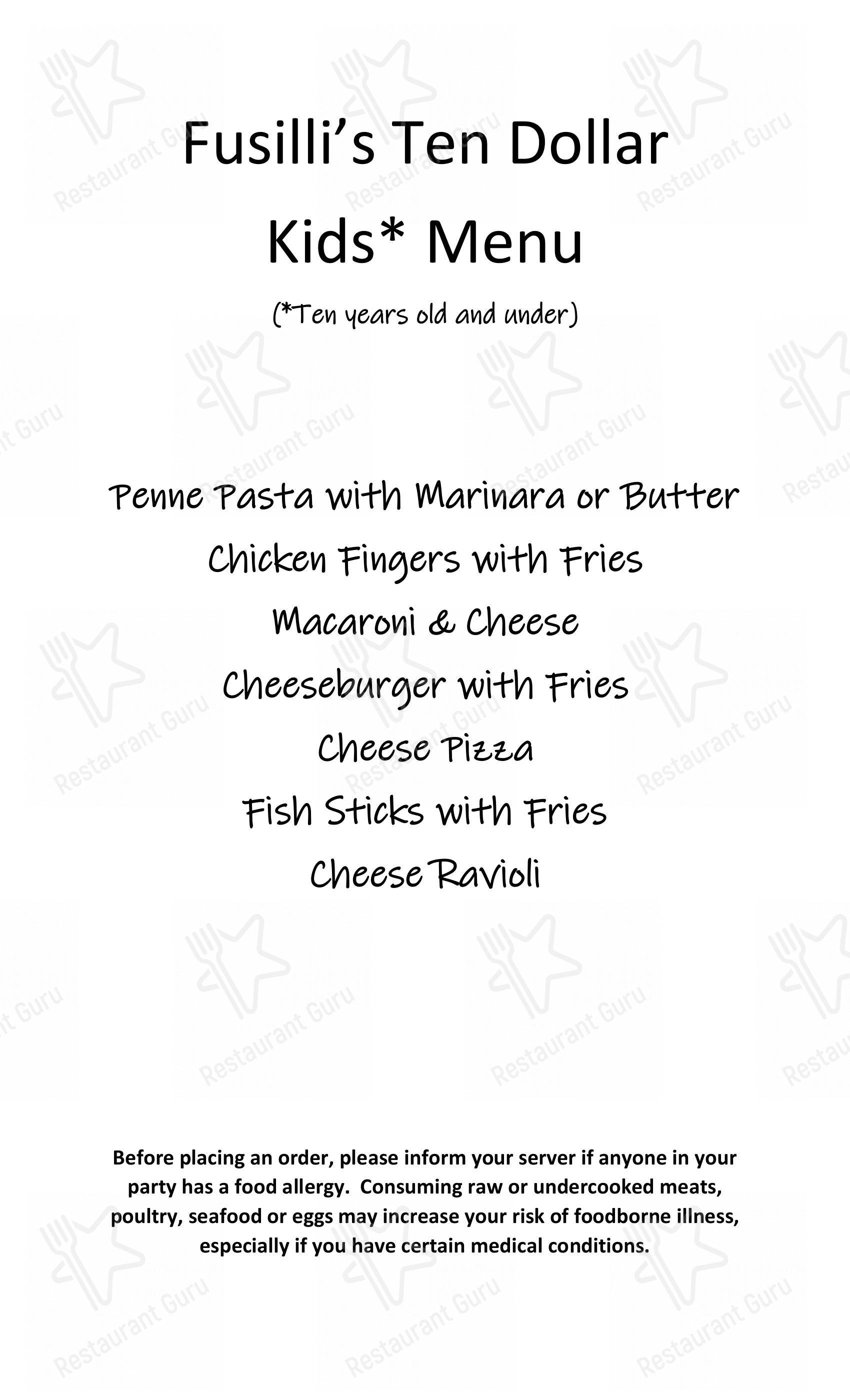 Menu at Fusilli's Cucina restaurant, Reading