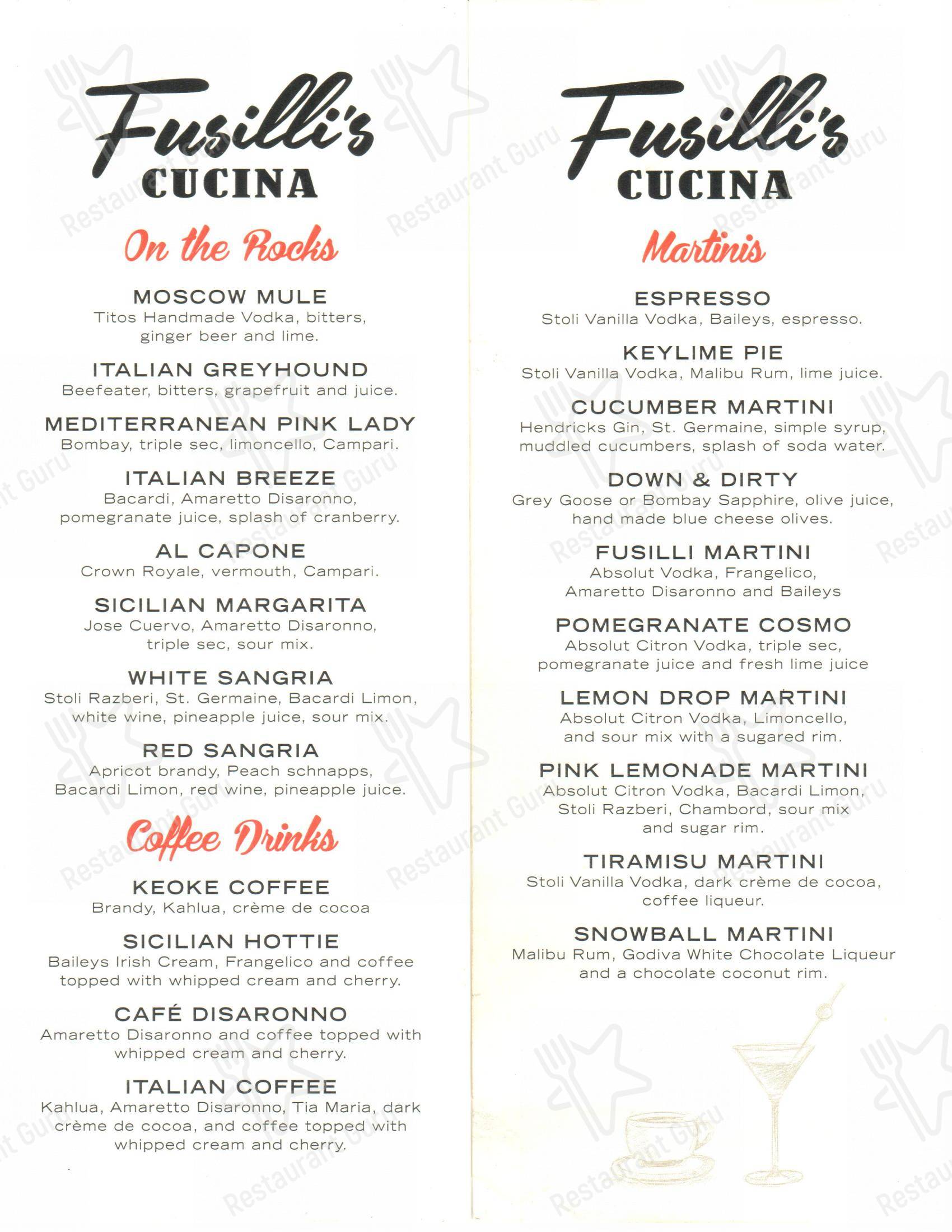 Menu at Fusilli's Cucina restaurant, Reading