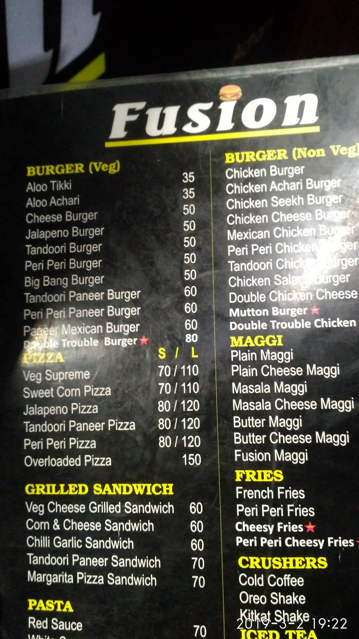 Menu at Fusion, New Delhi, B-Block