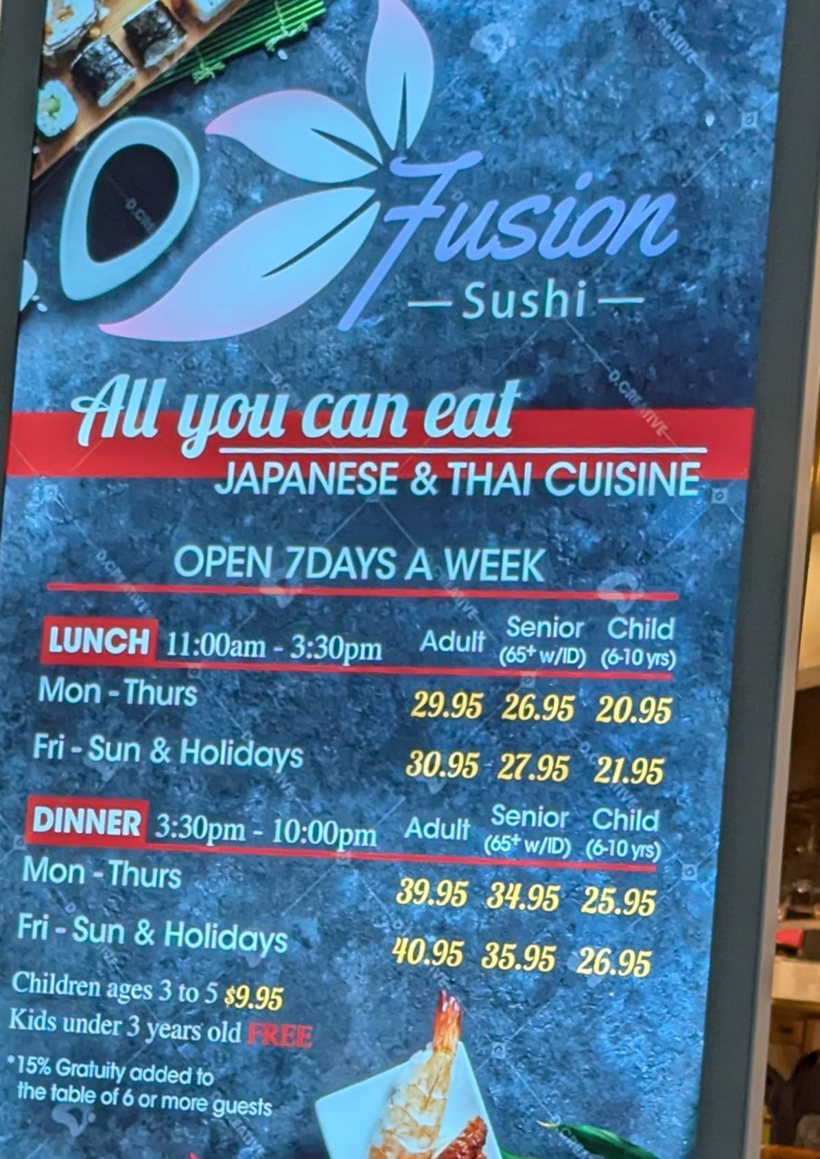 Menu at Fusion Sushi, Downtown restaurant, Calgary, 118a 5 Ave SE