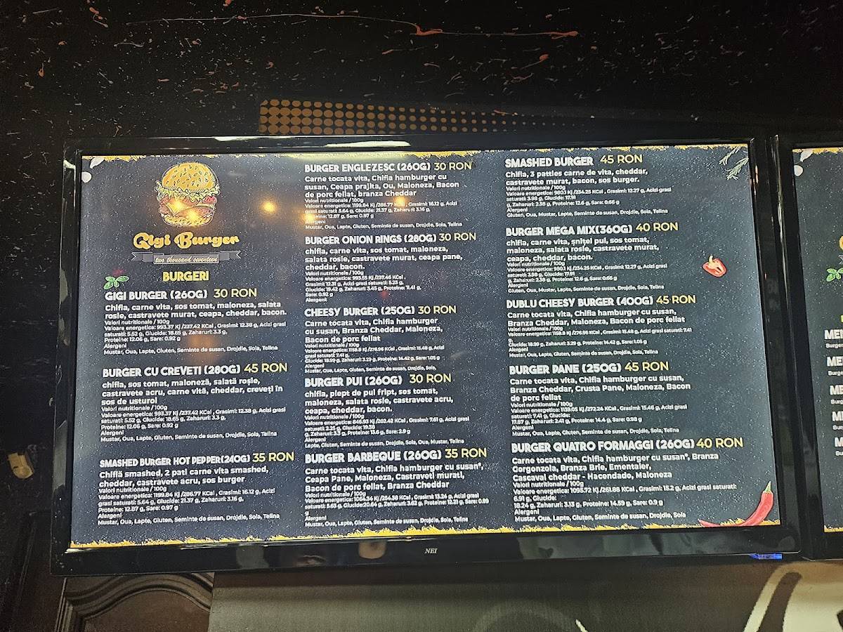 Menu at GIGI Burger, Ploiești