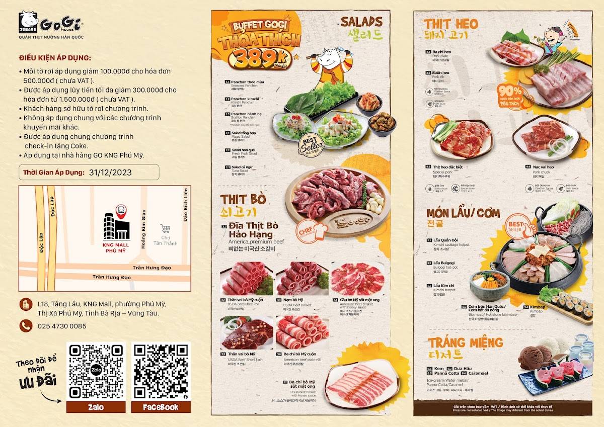Menu at GOGI HOUSE KNG Phú Mỹ restaurant, Vietnam