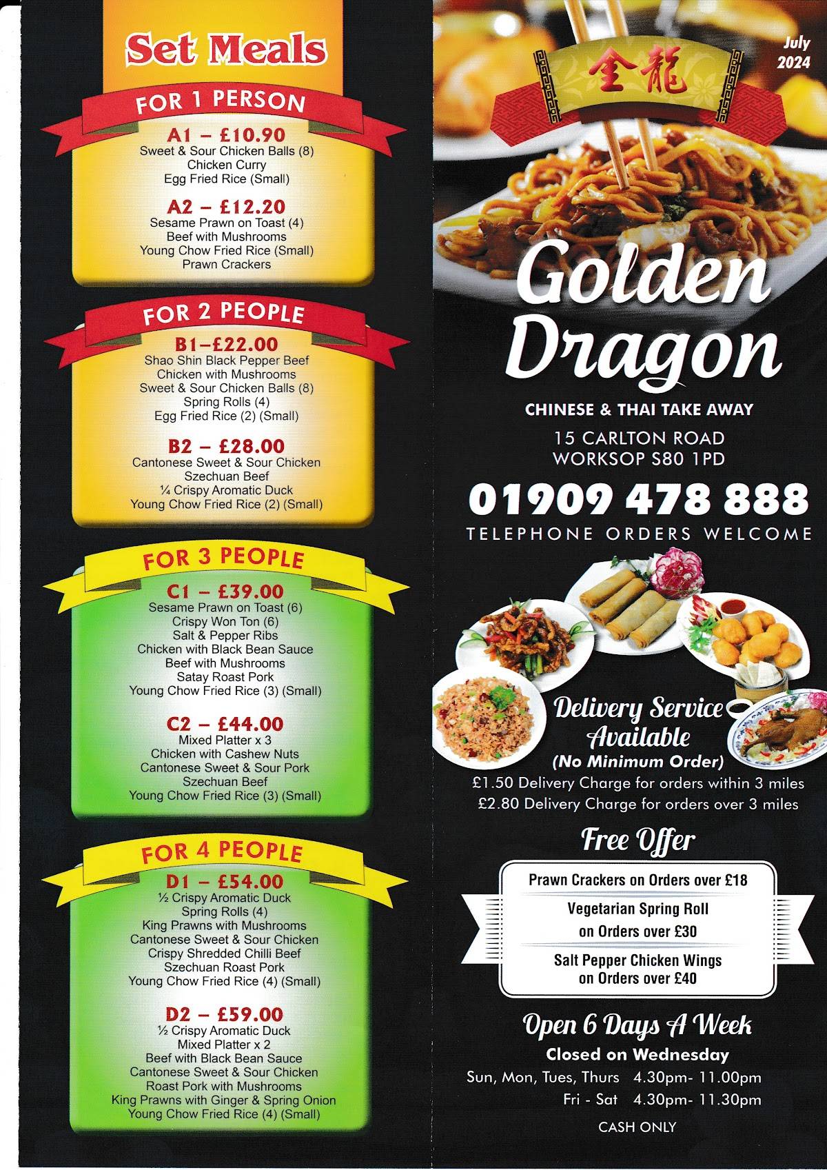 Menu at GOLDEN DRAGON Chinese Takeaway restaurant, Worksop
