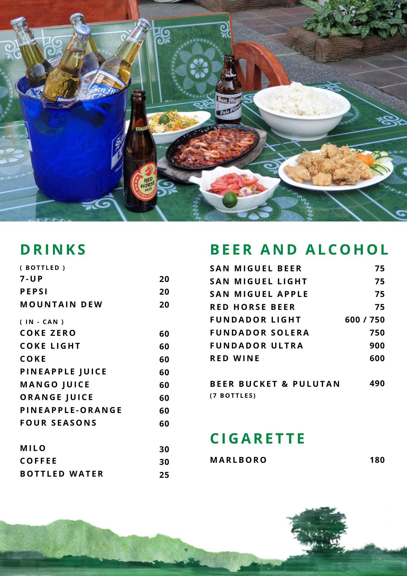 Menu at GREEN MEADOWS Hotel & Restaurant, San Nicolas