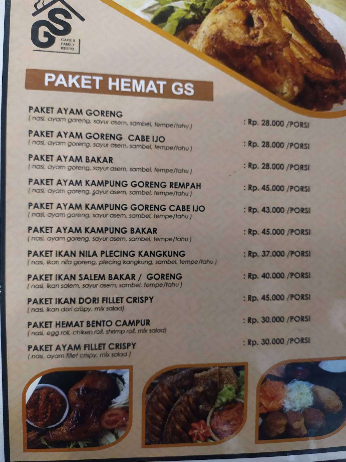 Menu at GS Cafe & Resto, Bekasi Regency