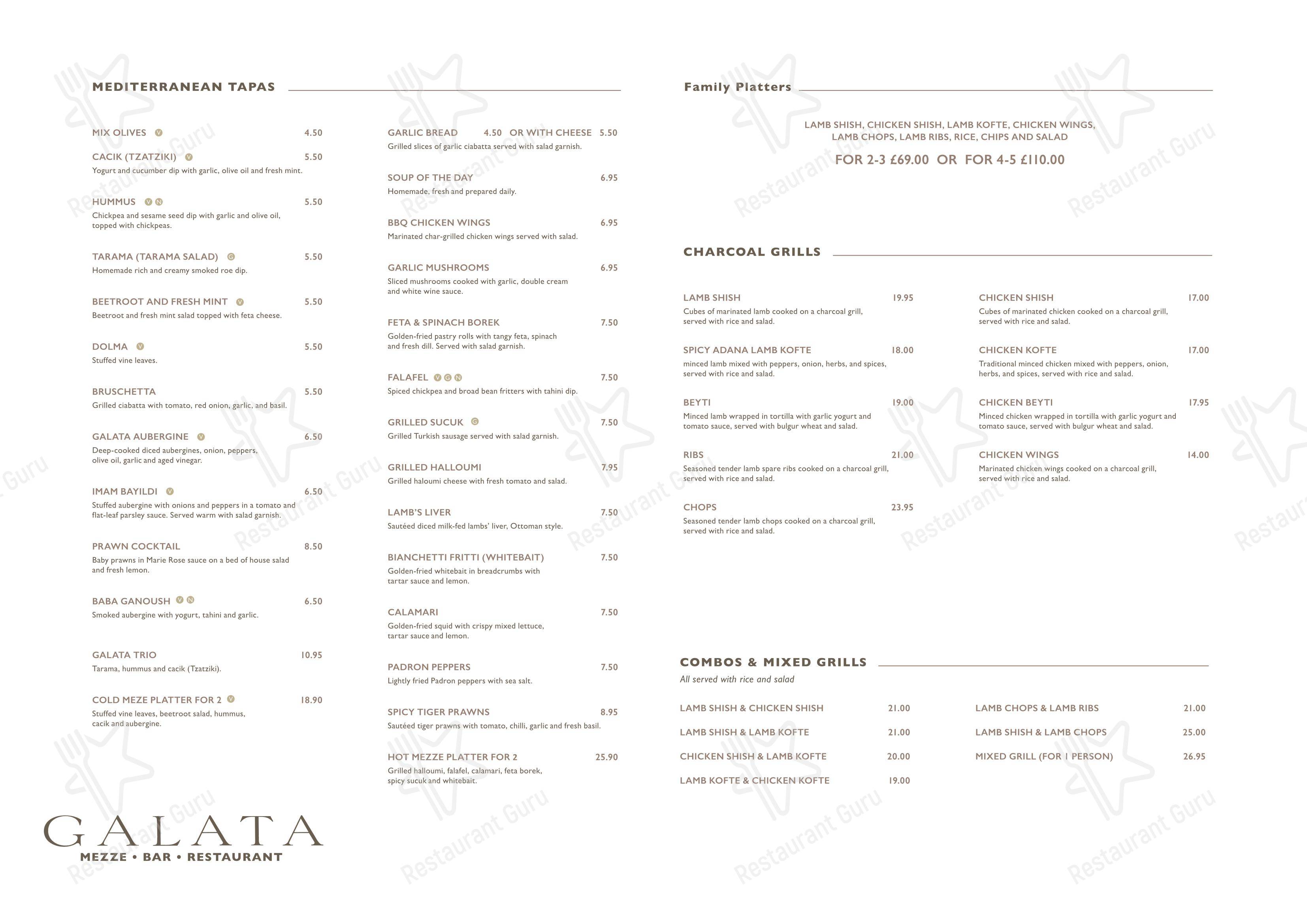 Menu at Galata Mezze Restaurant & Bar, Rainham