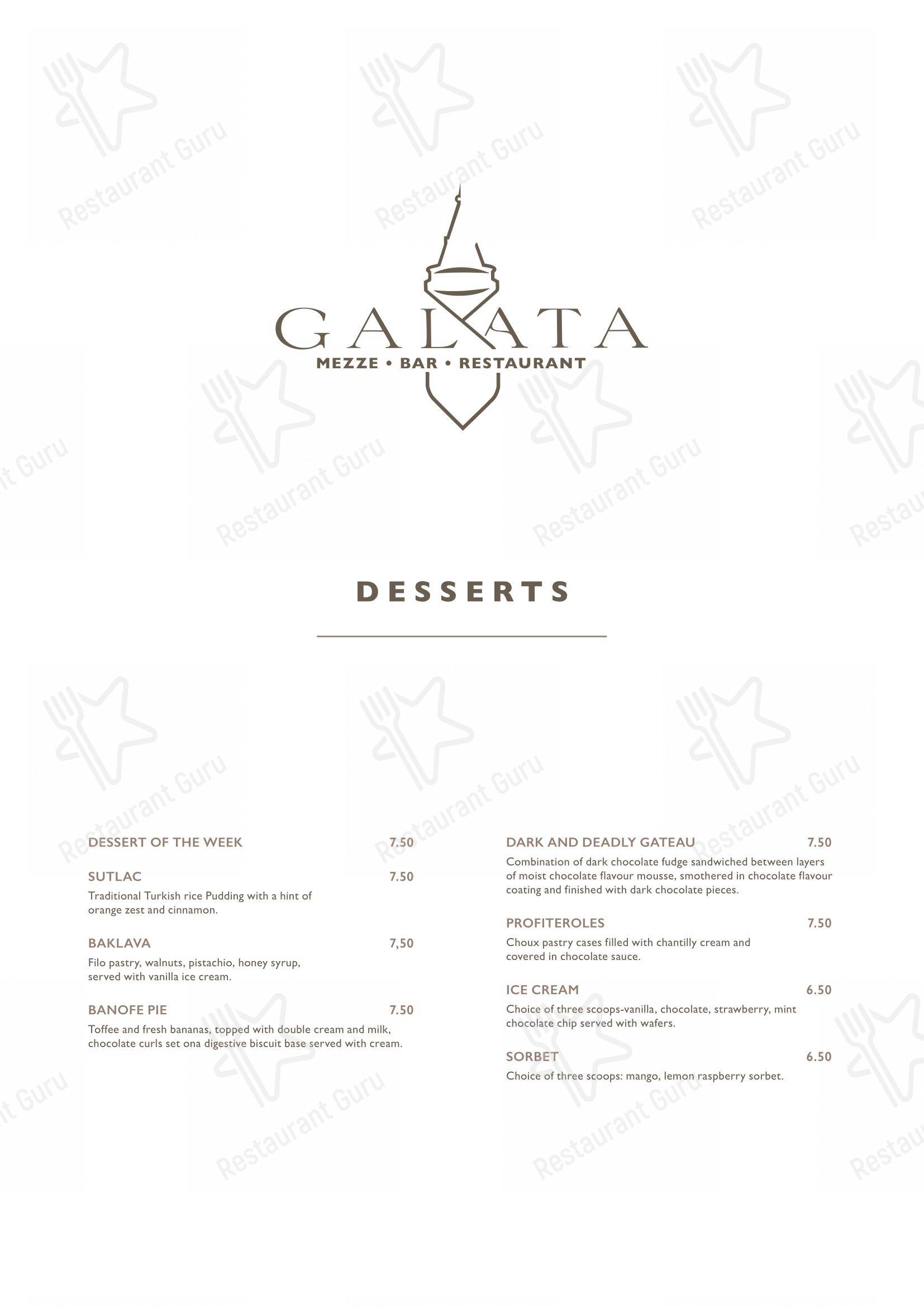Menu at Galata Mezze Restaurant & Bar, Rainham