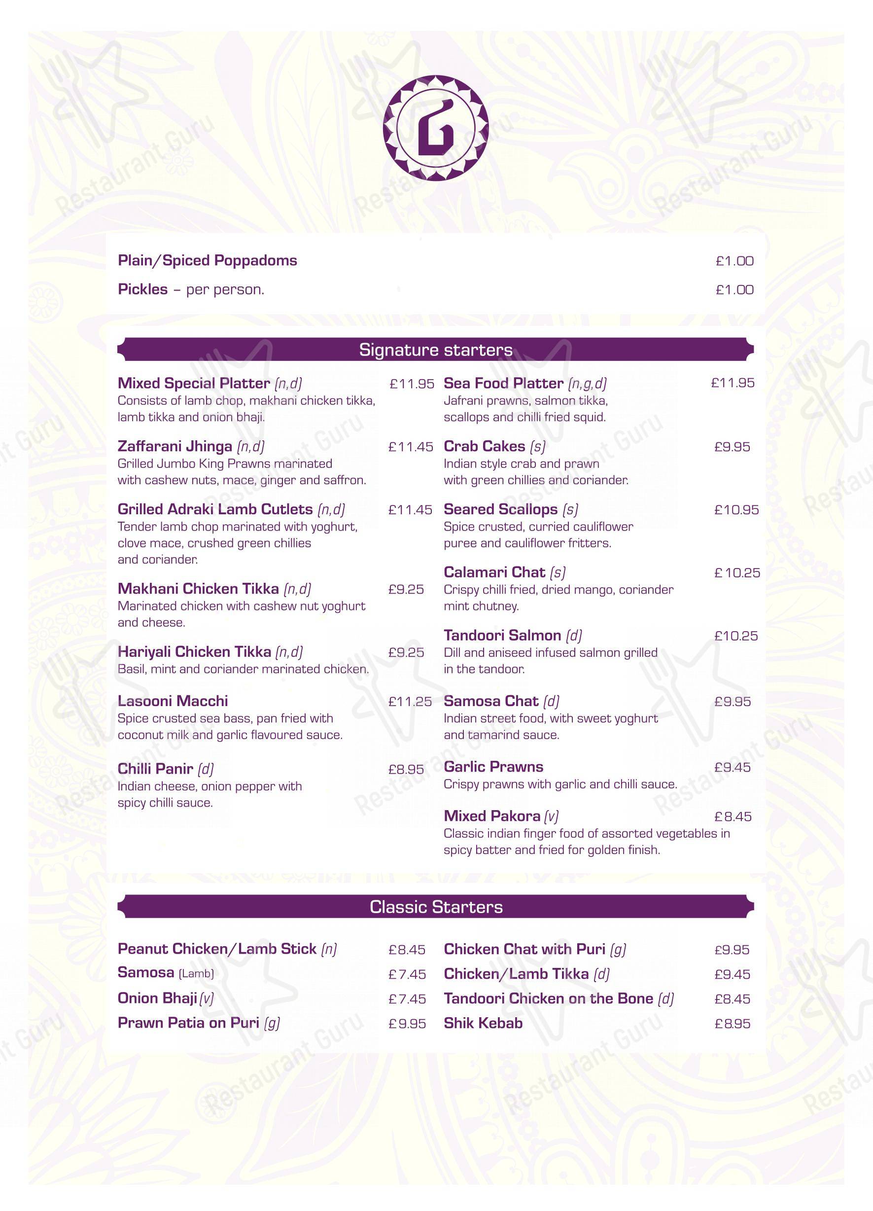 Menu at Gandhi Indian Restaurant, Winchester