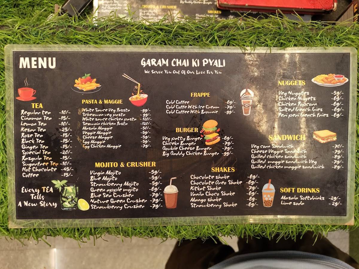 Menu at Garam Chai Ki Pyali, Bhubaneswar