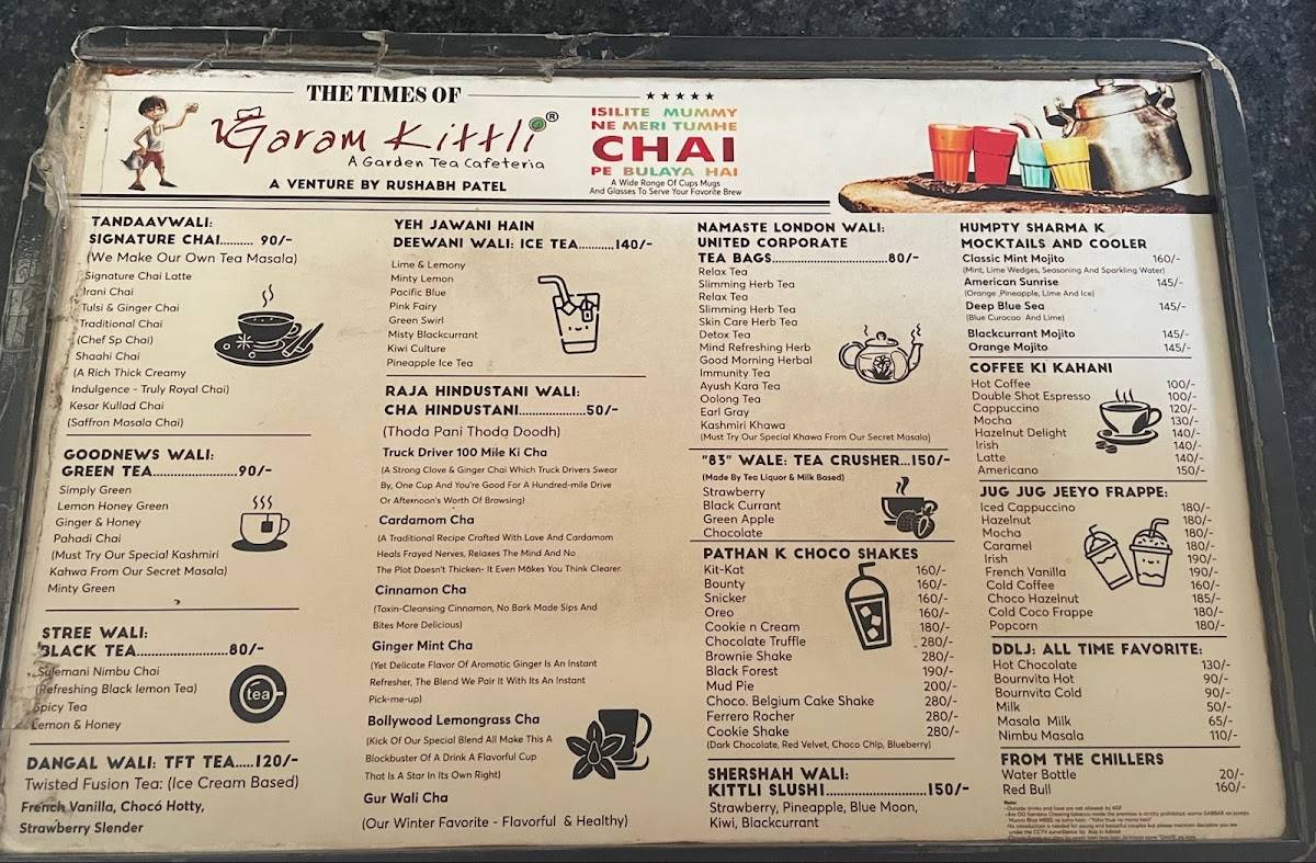 Menu at Garam Kittli, Anand