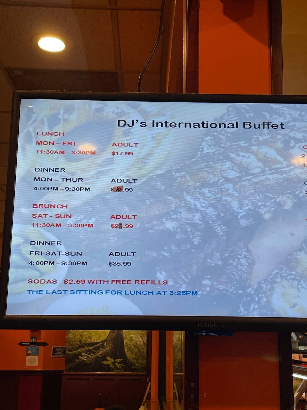 Menu at DJ's International Buffet restaurant, Garden City
