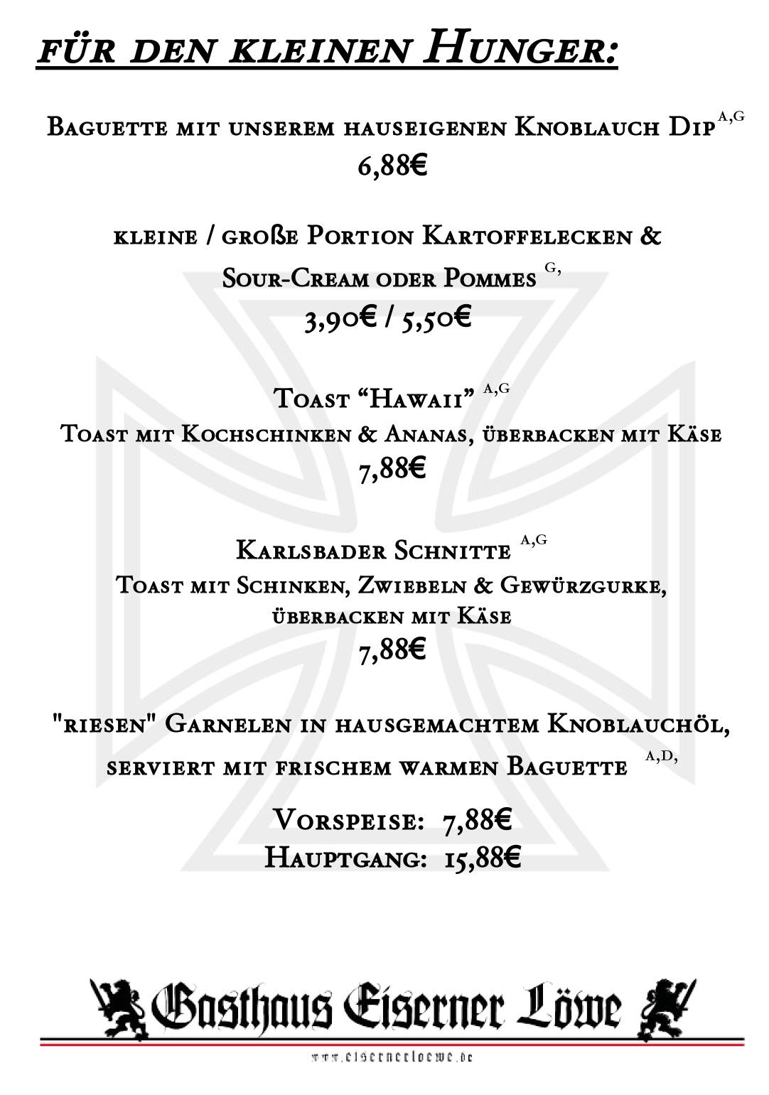 Speisekarte von Gasthaus „eiserner Löwe“ restaurant, Auengrund