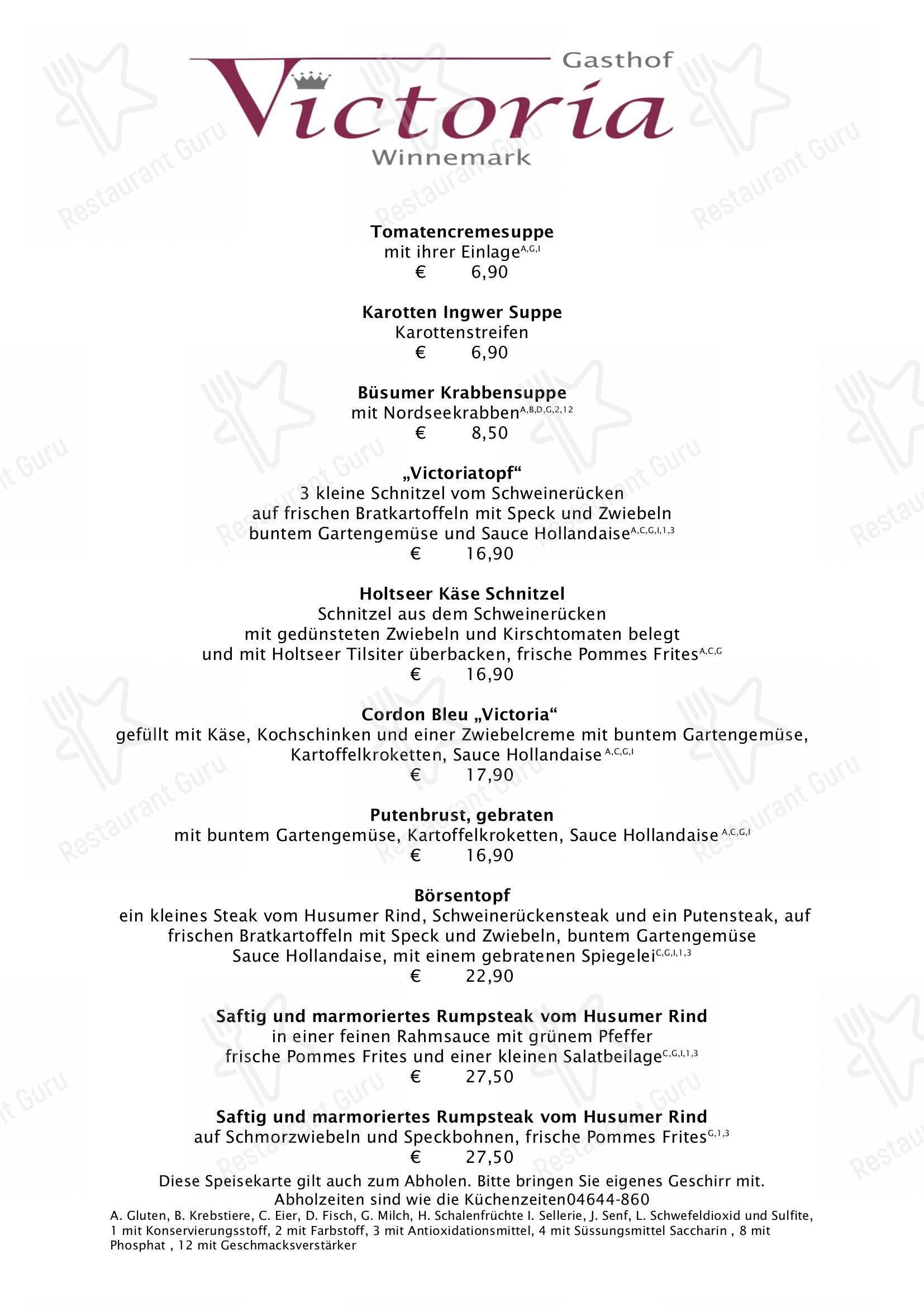 Carta del restaurante Gasthof Victoria, Winnemark
