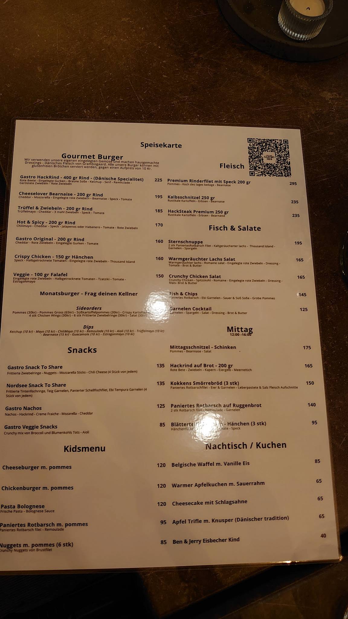 Menu at Gastro No 8 restaurant, Blåvand