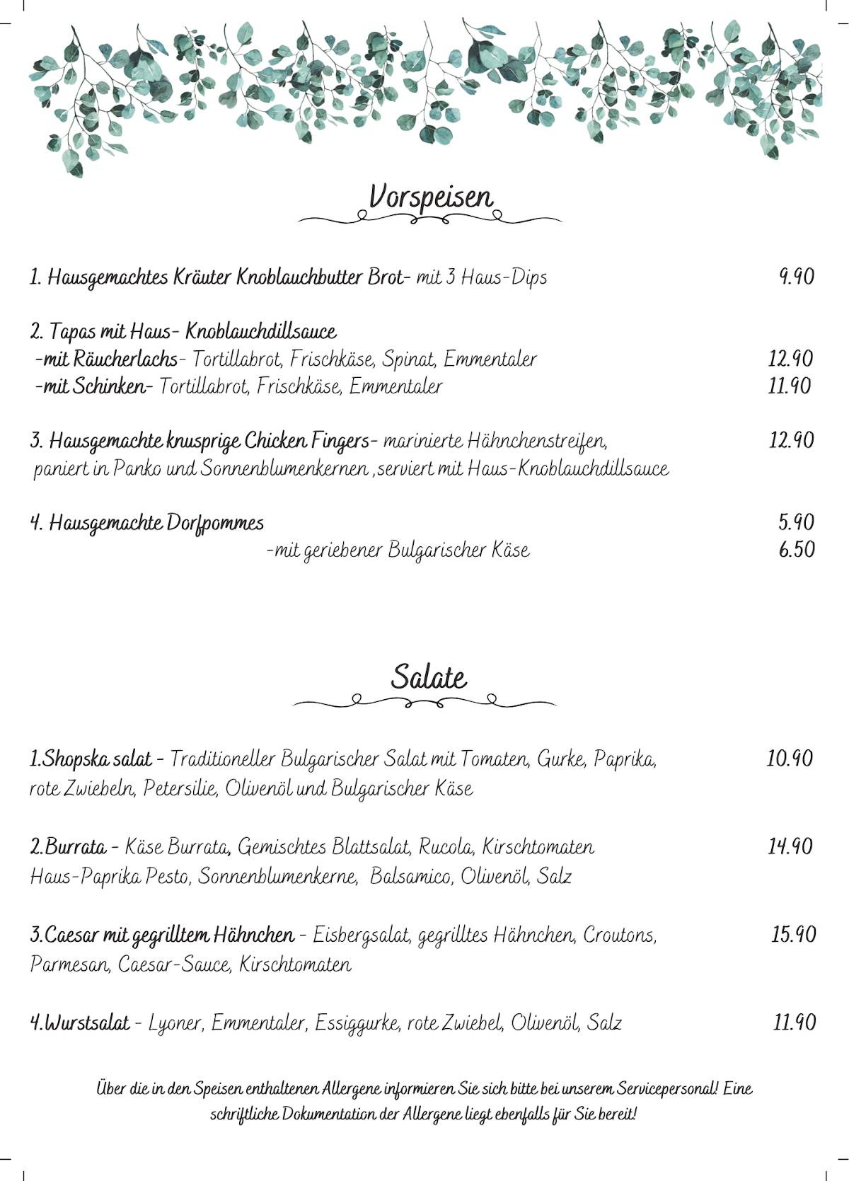 Menu at GastroBar Herten, Rheinfelden