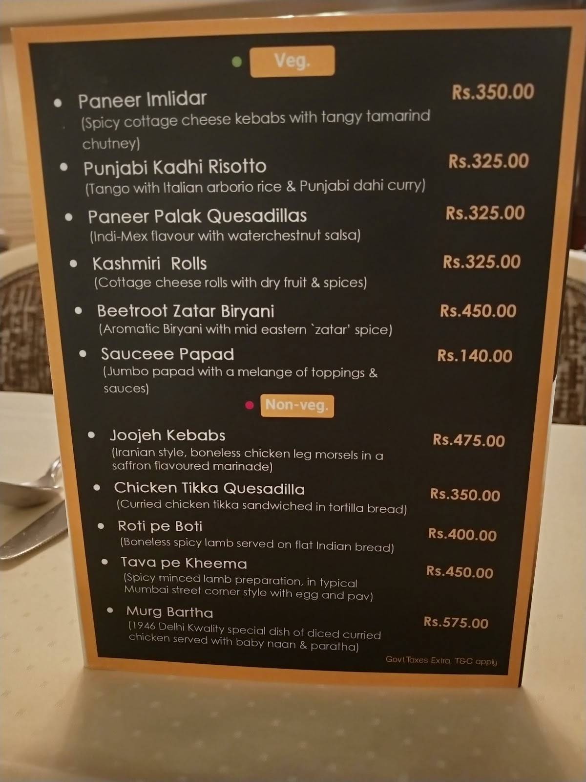 Menu at Gaylord Restaurant, Mumbai