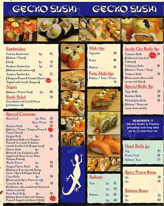 Menu at Gecko Lounge Paarl restaurant, Paarl, 25 Lady Grey St