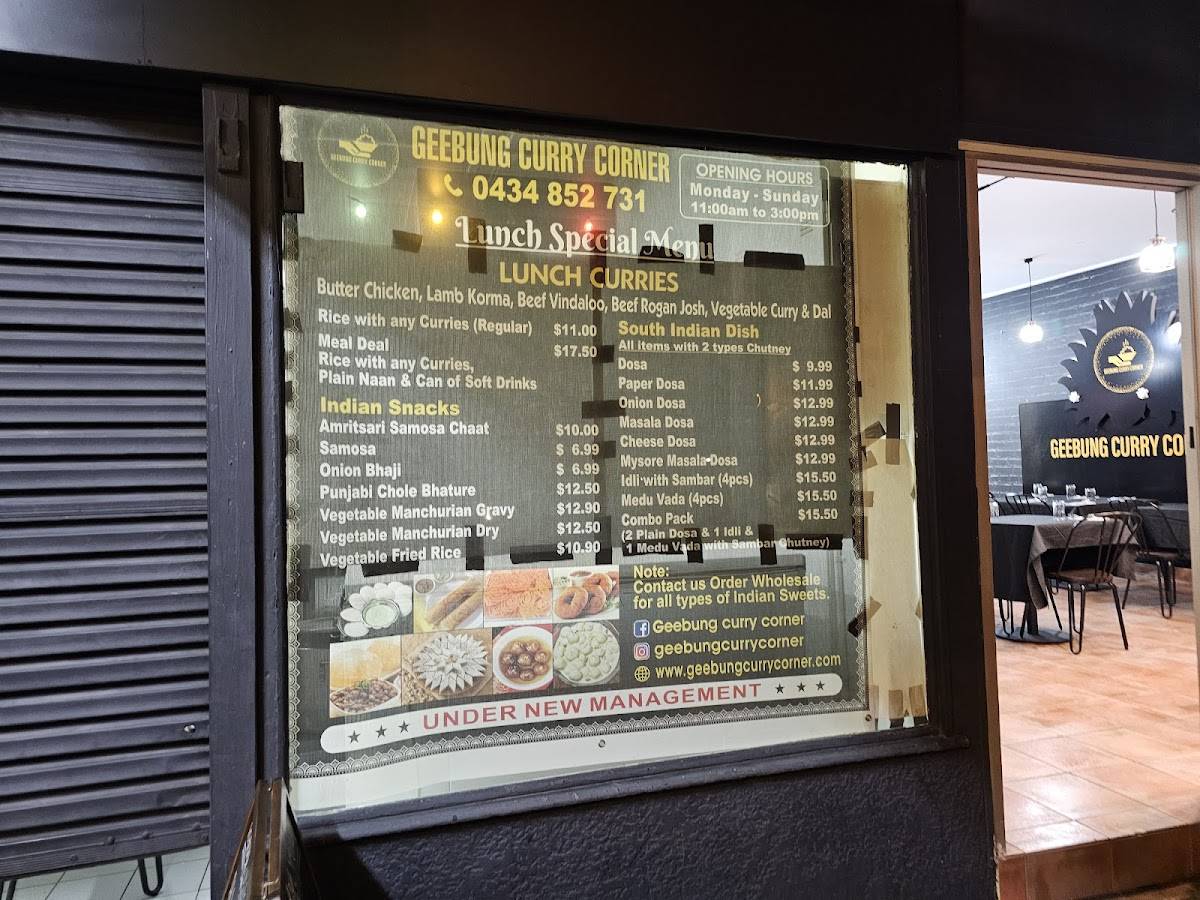 Menu at Geebung curry corner restaurant, Geebung