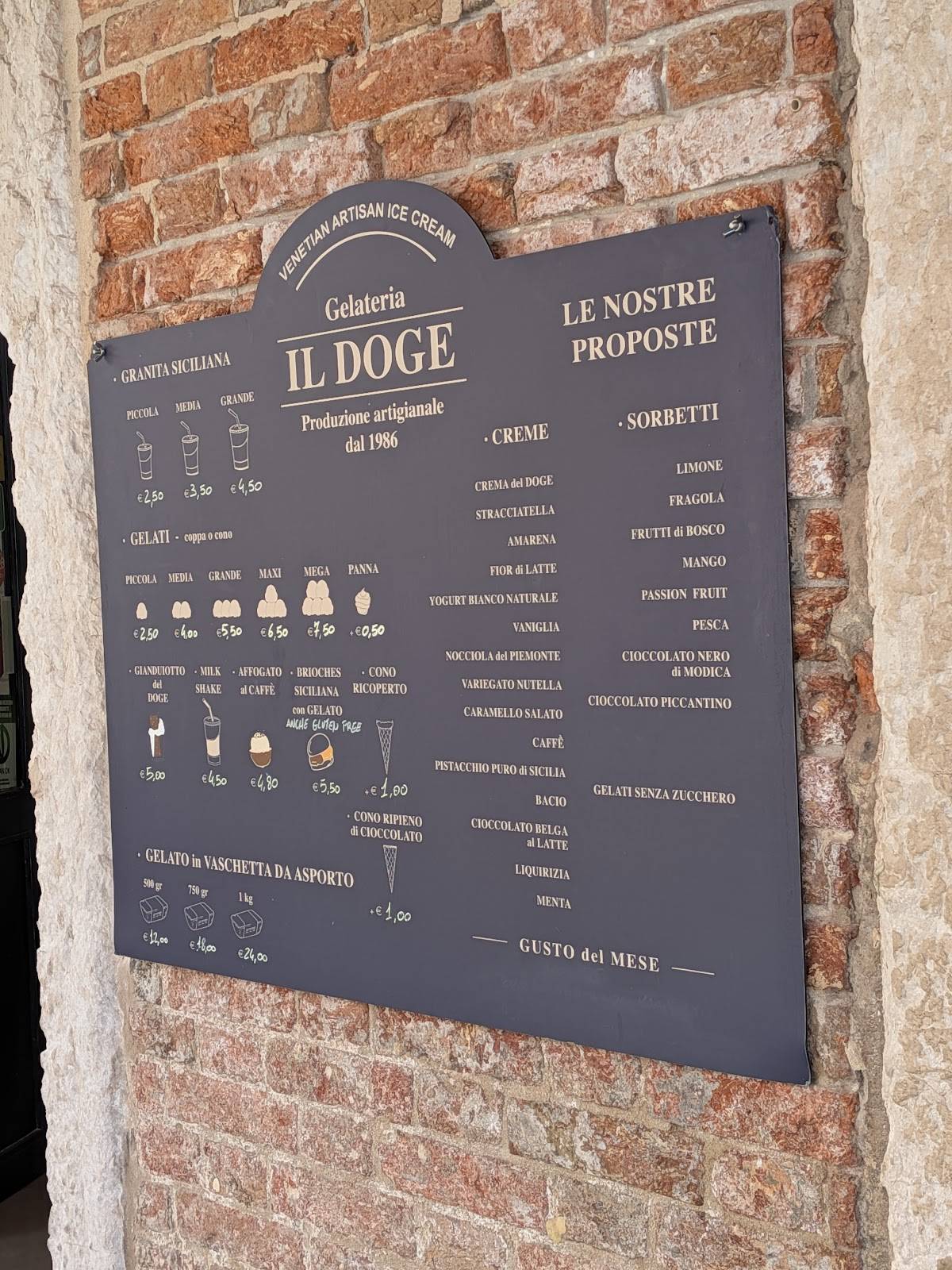 Menu at Gelateria il Doge restaurant, Venice, Campo S Margherita 3058/A ...