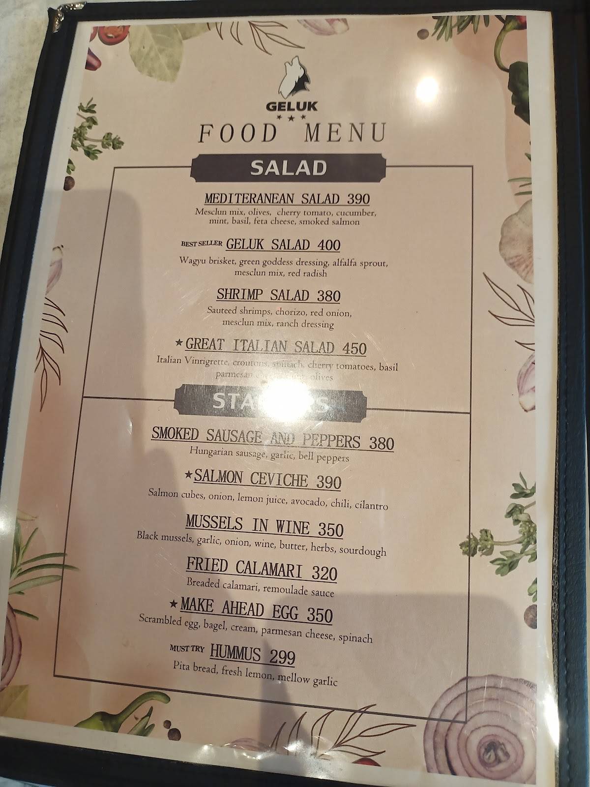 Menu at Geluk Gentri restaurant, Quezon City, 77 Banawe St