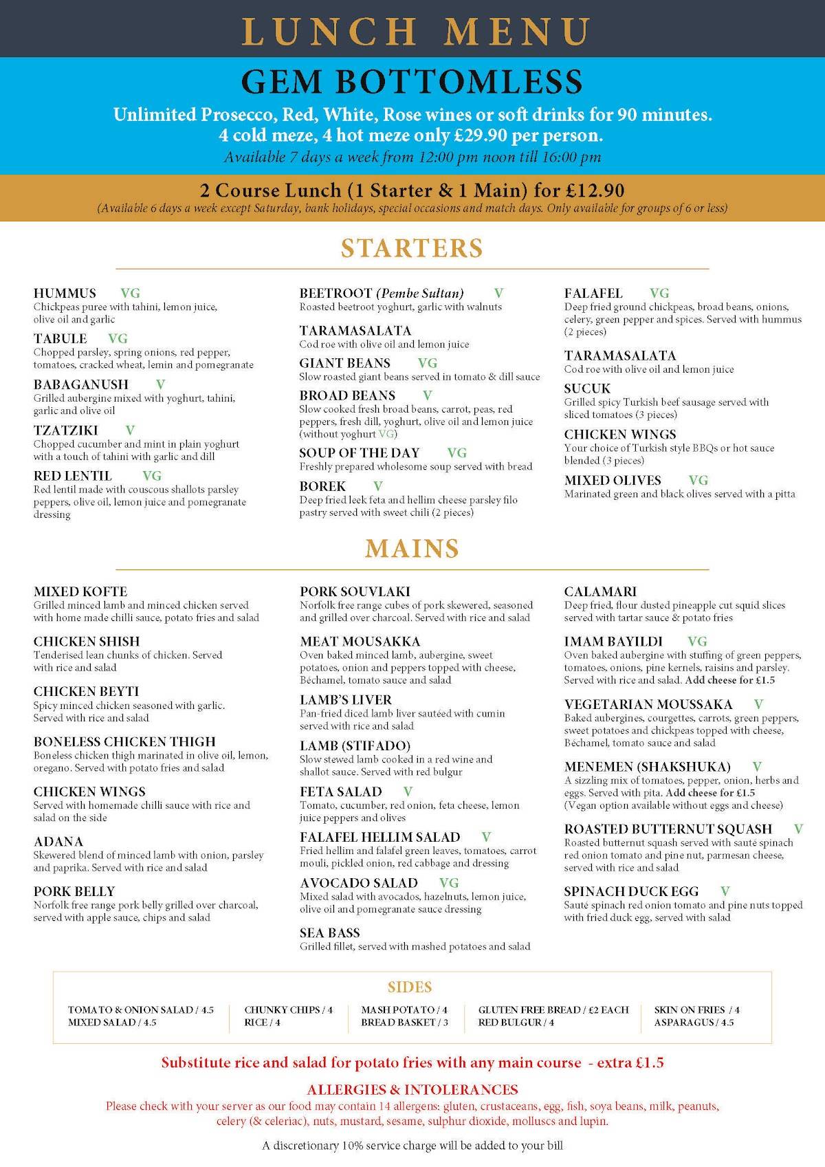 Menu at Gem of Norwich restaurant, Norwich