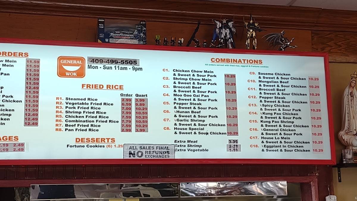 Menu at General Wok restaurant, Beaumont, 260 Dowlen Rd