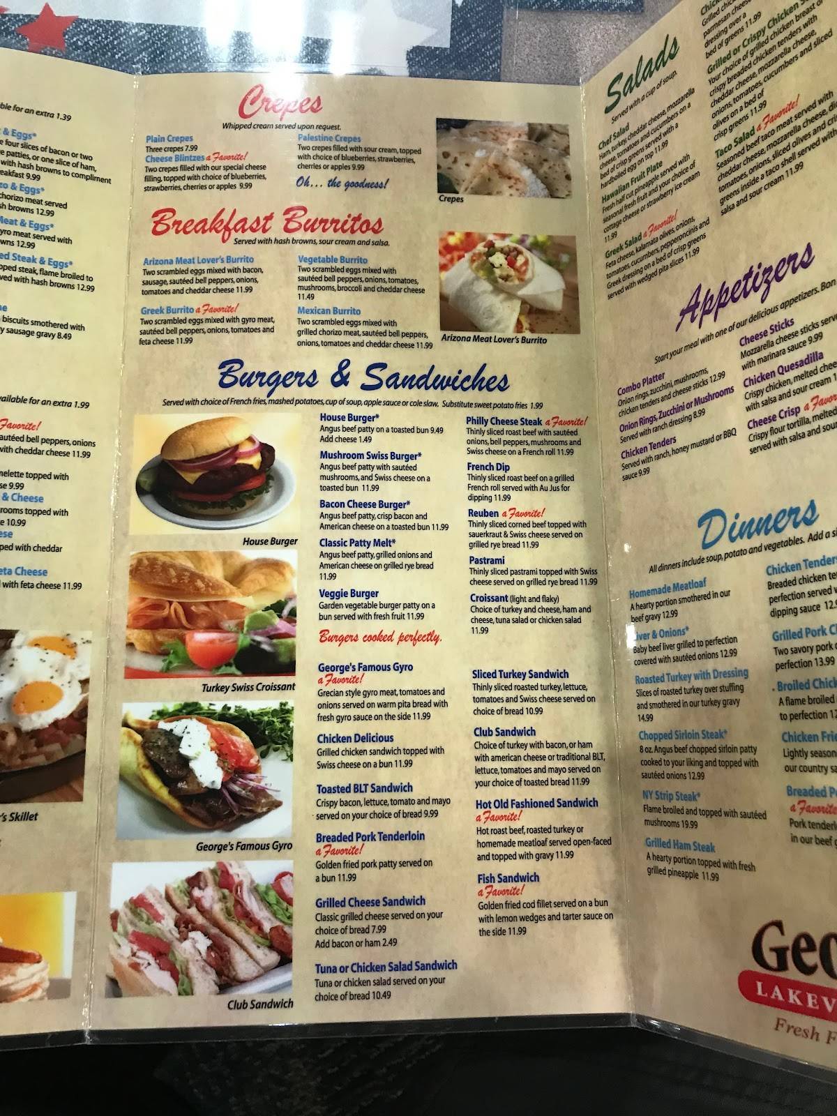 Menu at George's Cafe, Sun City