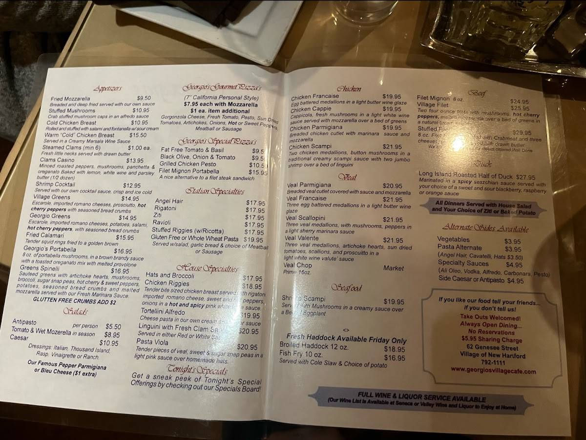 Menu at Georgio's Village Cafe, New Hartford, 62 Genesee St