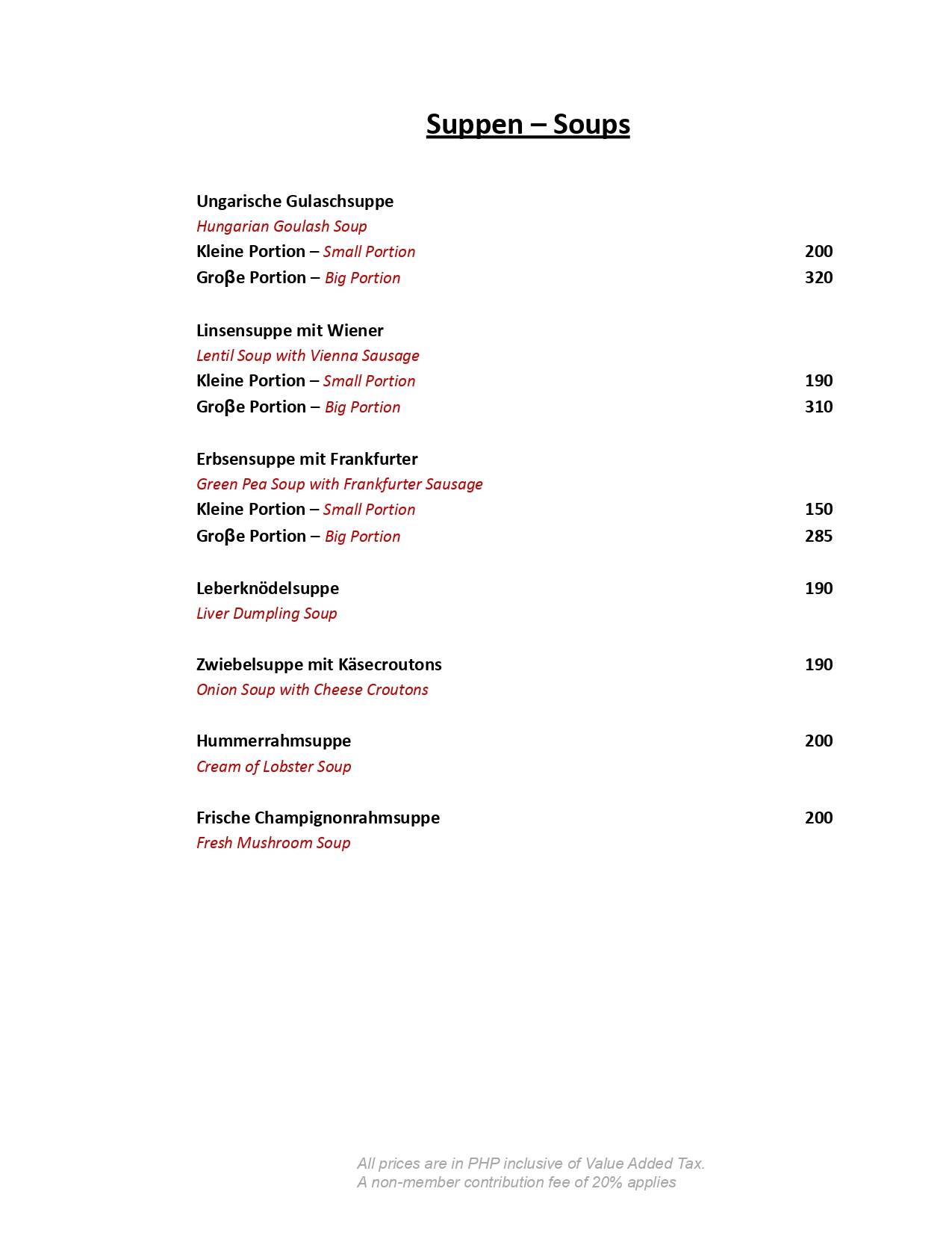 Menu at German Club, Makati