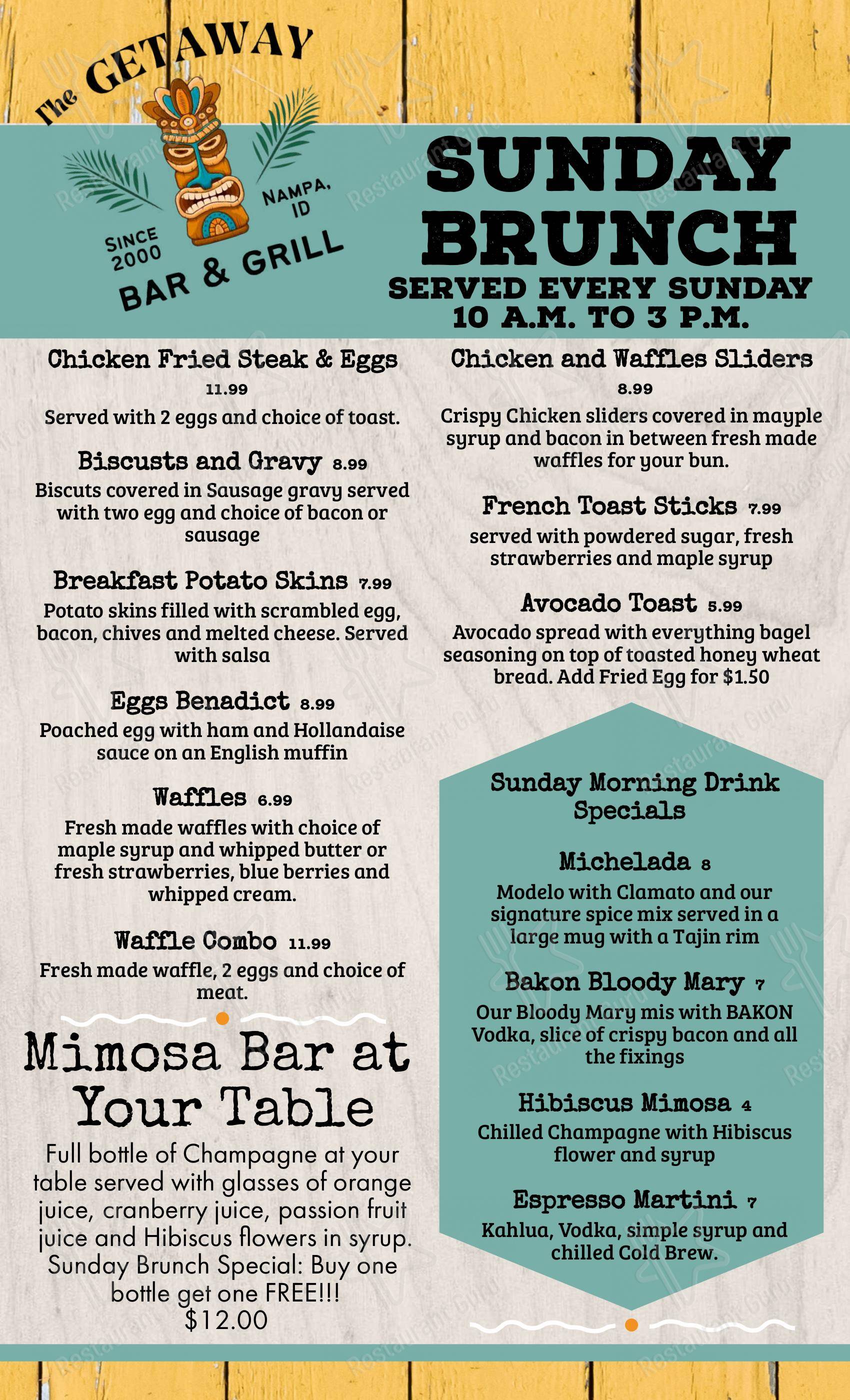 Menu at Getaway Bar & Grill, Nampa