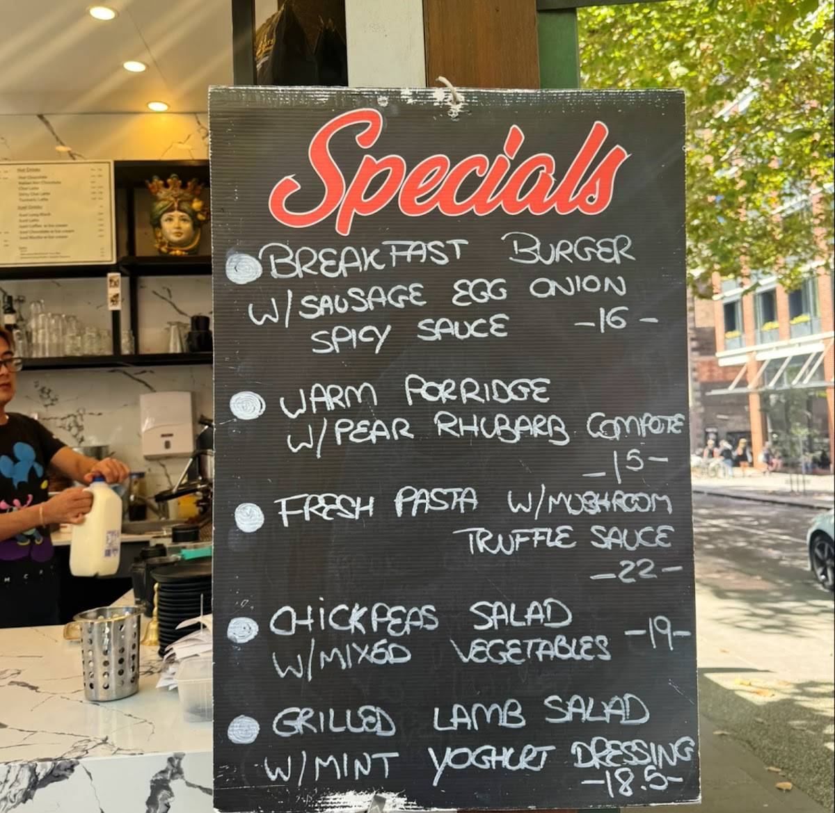 Menu at Gilli cafe, Melbourne