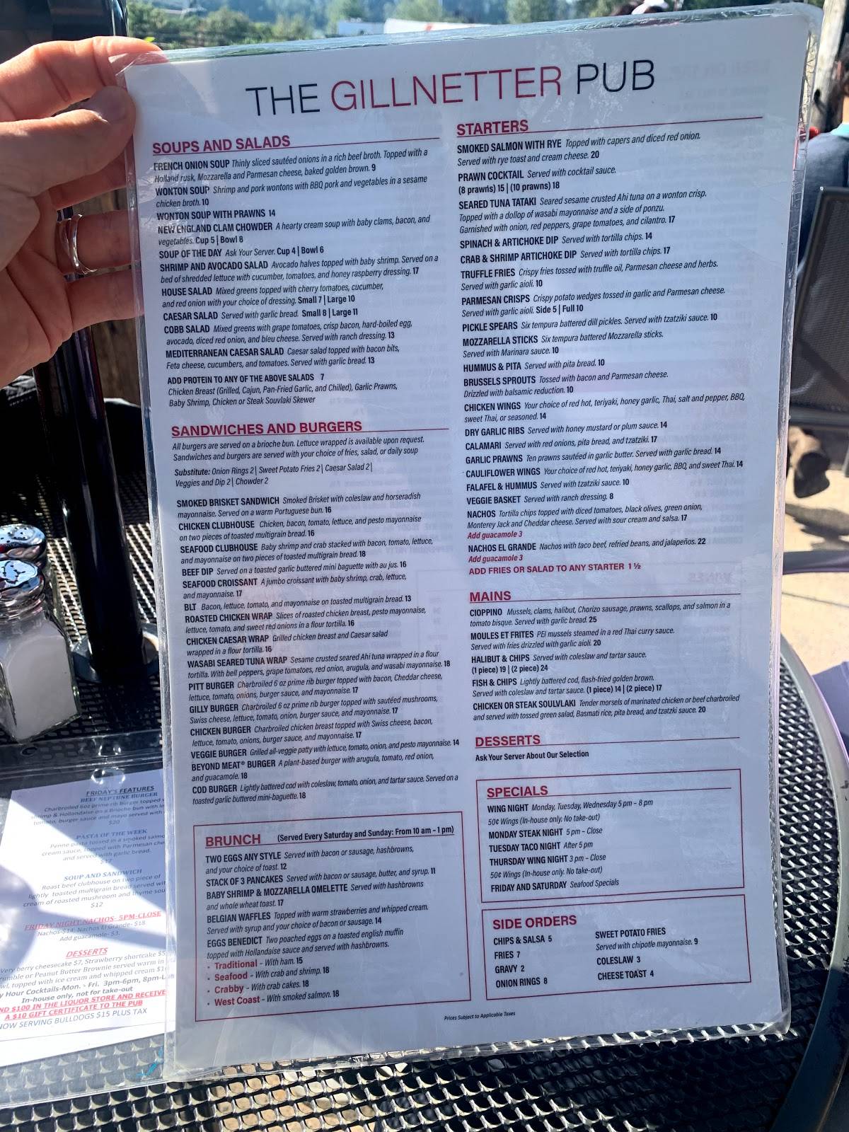 Menu at Gillnetter Pub, Port Coquitlam, Argue St
