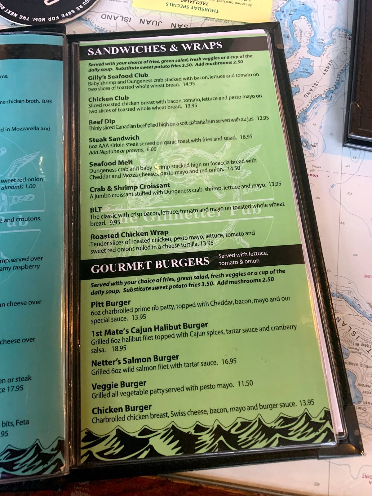 Menu at Gillnetter Pub, Port Coquitlam, Argue St