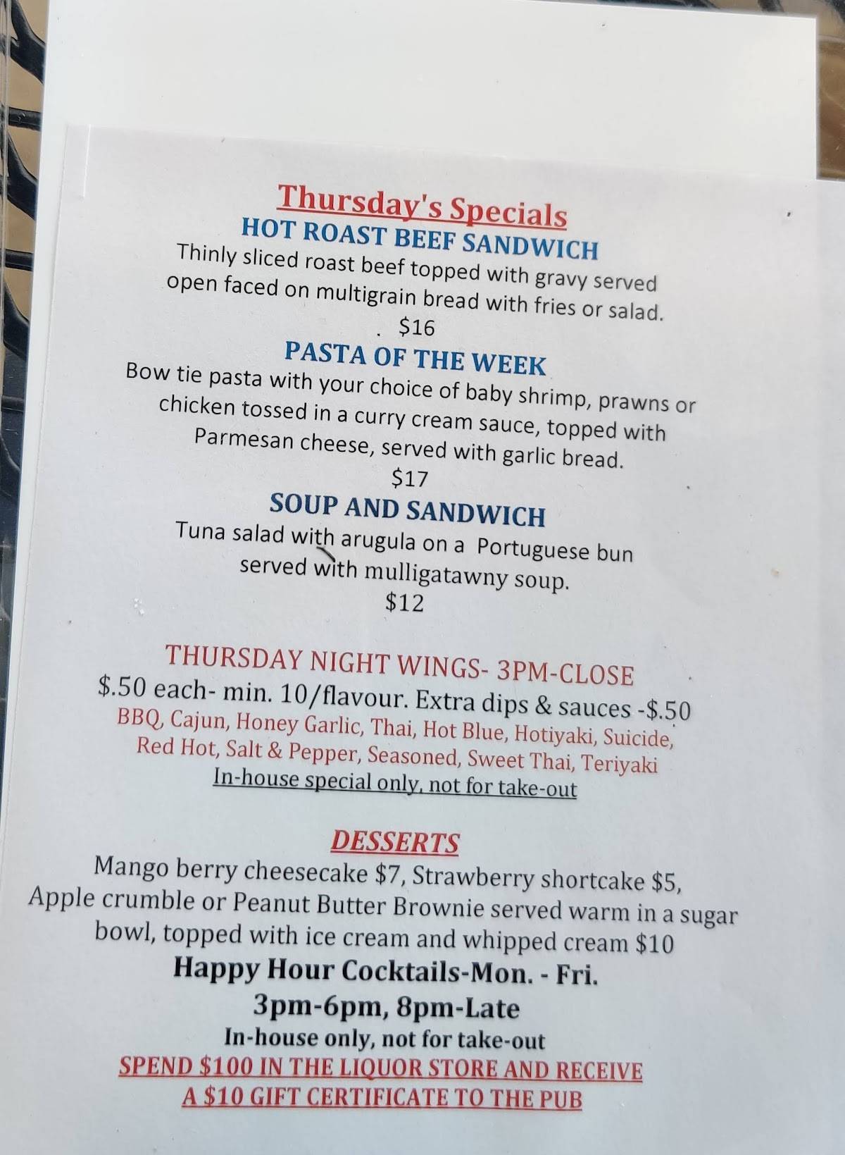 Menu at Gillnetter Pub, Port Coquitlam, Argue St