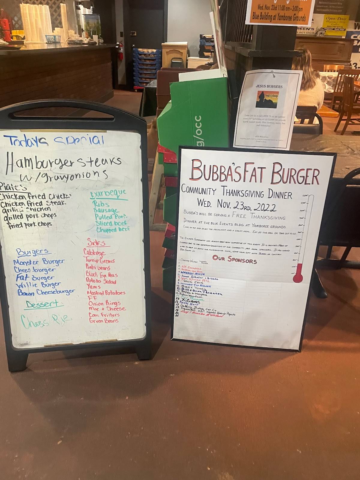 Menu at Bubba's Fat Burgers & BBQ, Gilmer
