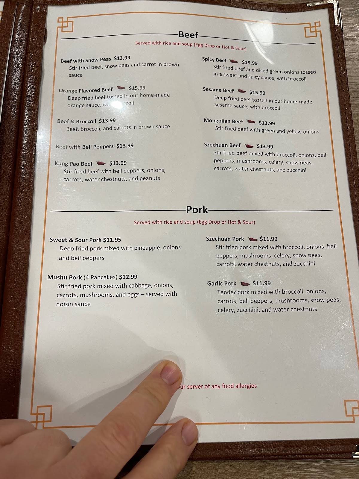 Menu at Ginger Oriental Restaurant, Grand Junction
