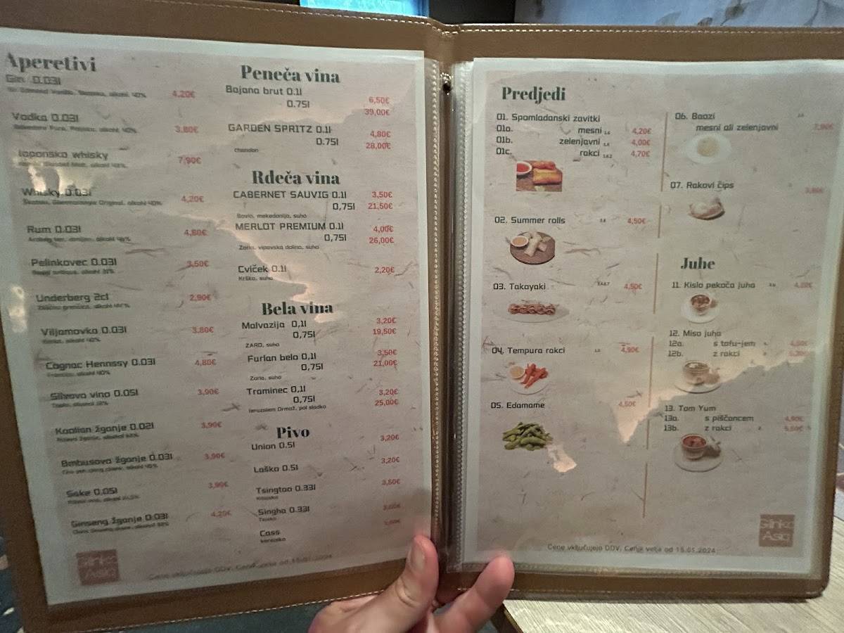 Menu at Ginko asia restavracija restaurant, Ljubljana