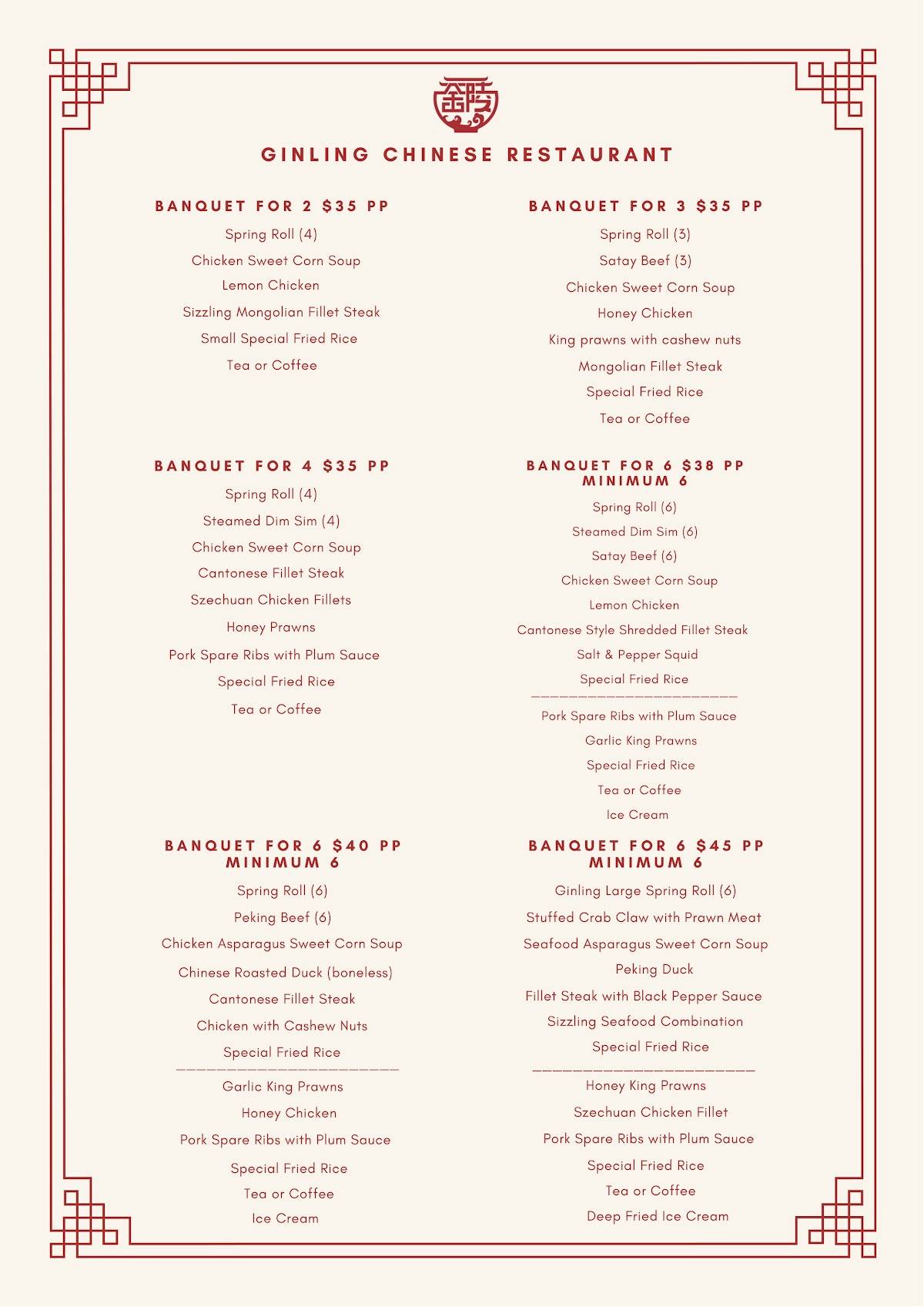 Menu at Ginling Chinese Restaurant, South Plympton