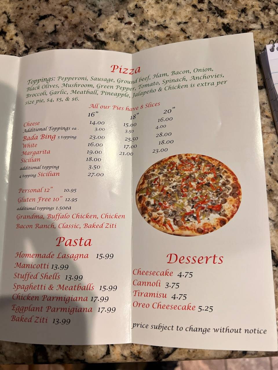 Menu at Gino's Real New York Pizza at Carolina Forest restaurant ...