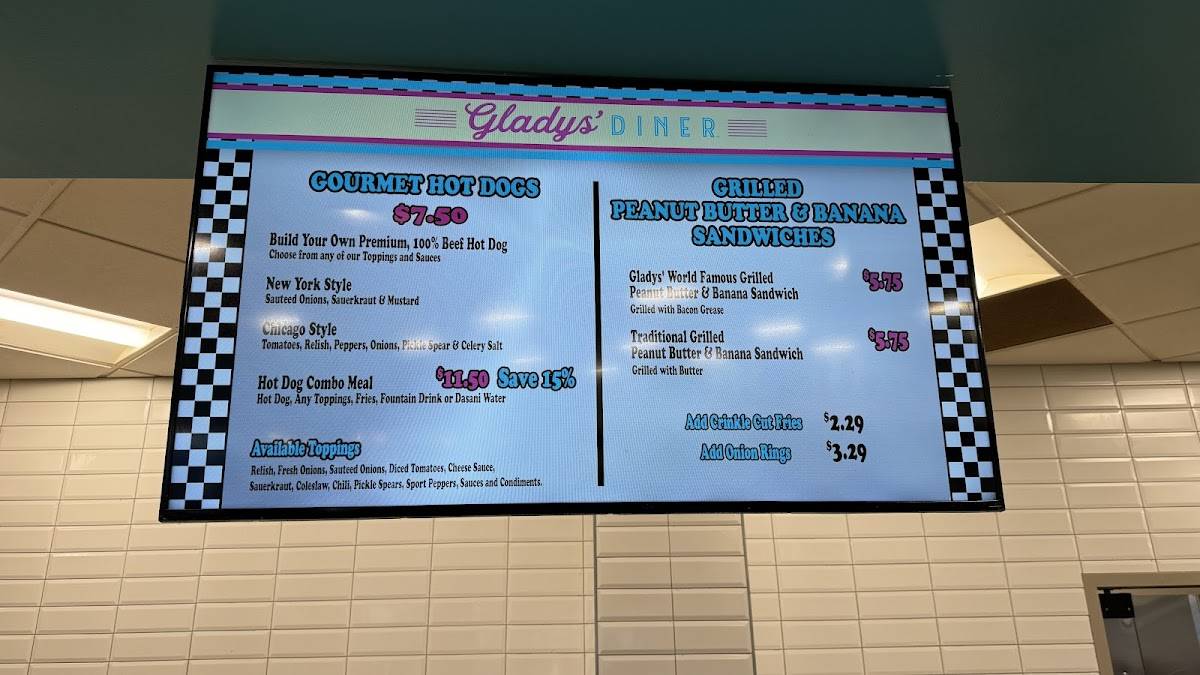Menu at Gladys' Diner restaurant, Memphis, Elvis Presley Blvd