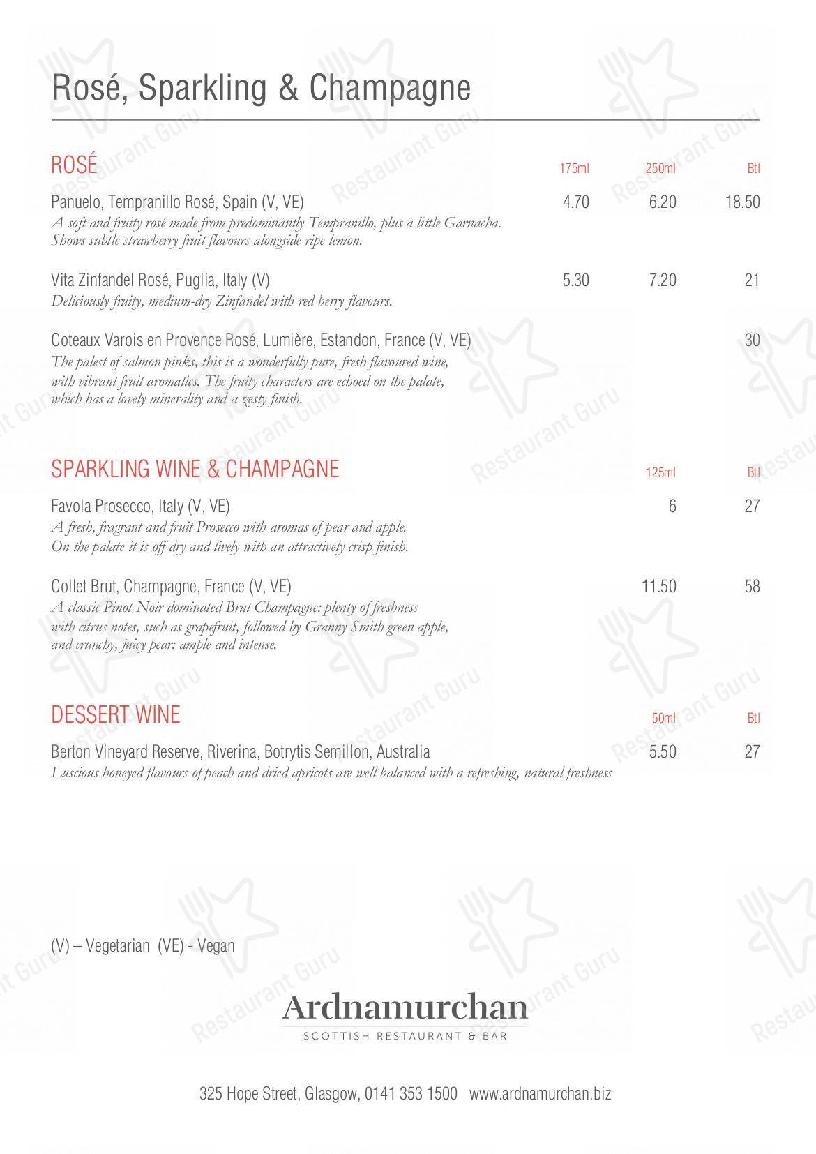 Menu at Ardnamurchan Scottish Restaurant & Bar, Glasgow