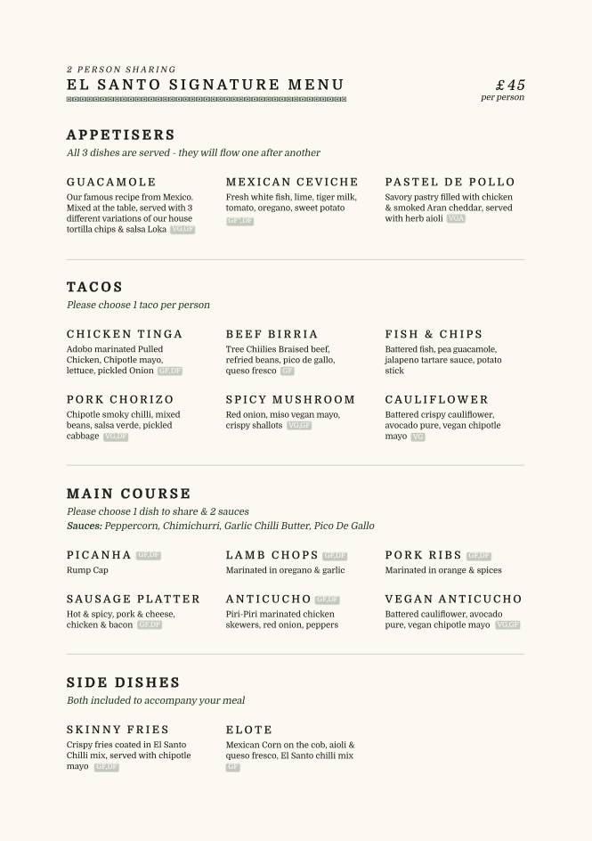 Menu at El Santo Bar and Restaurant, Glasgow