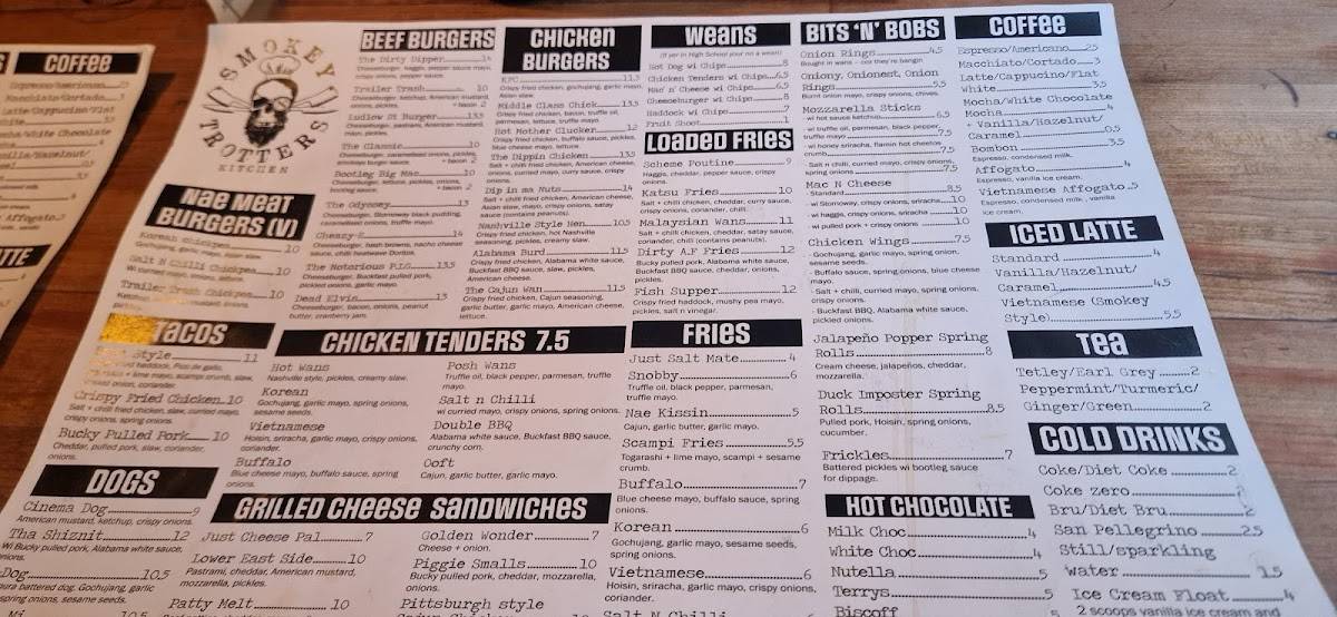 Menu at Smokey Trotters Kitchen restaurant, Glasgow, 233 London Rd