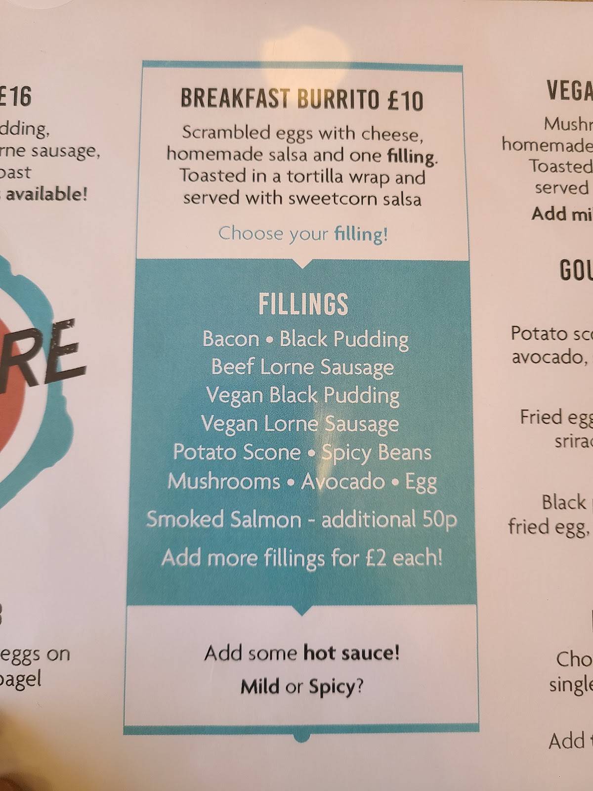 Menu at Spitfire Espresso cafe, Glasgow