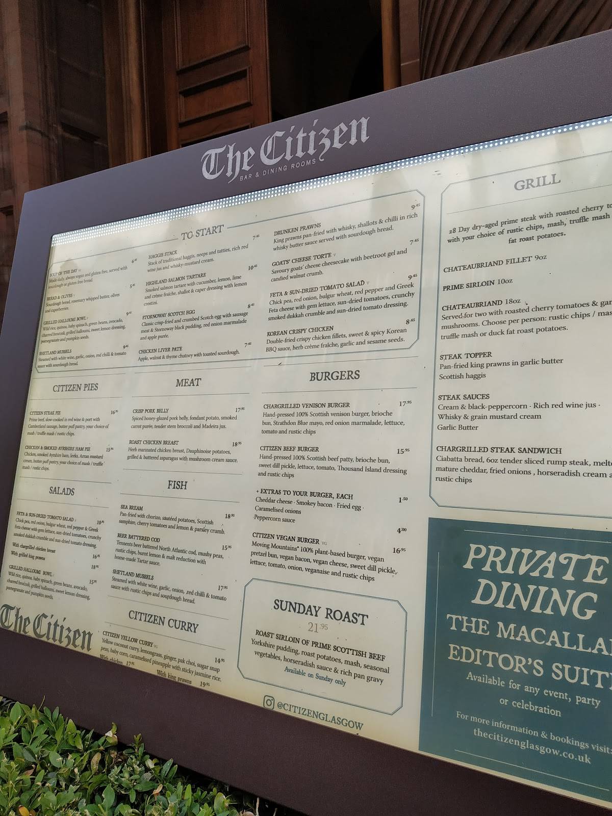 Menu at The Citizen Glasgow restaurant, Glasgow