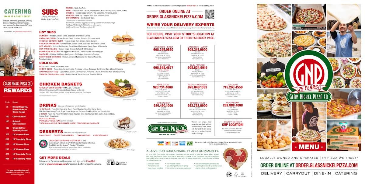 Menu at Glass Nickel Pizza Co. – Appleton restaurant, Appleton